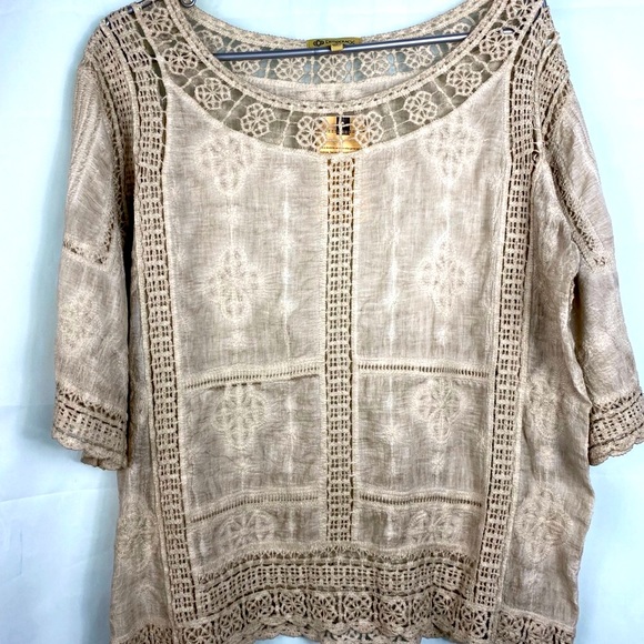 Democracy | Tops | New Democracy Lace Tan Pull On Lace Embroidered Top ...